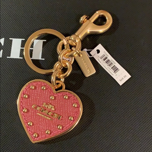 Coach | Accessories | Coach Pink Studded Leather Heart Bag Charm ...